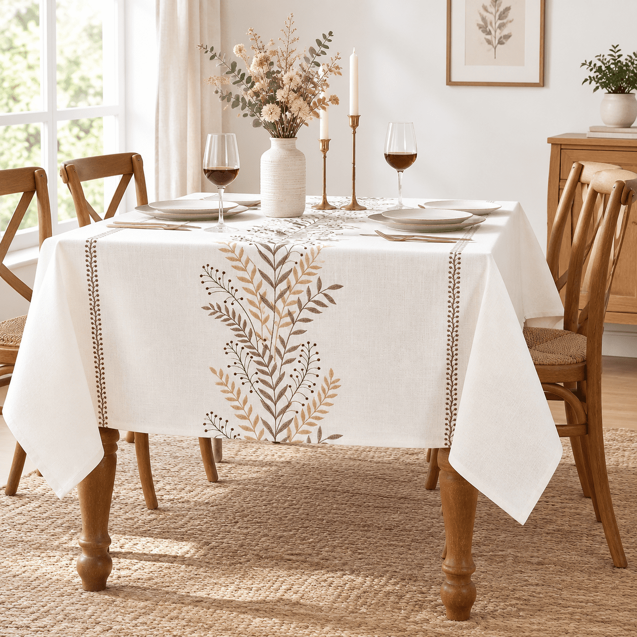 Linen Style Embroidered Tablecloth 55