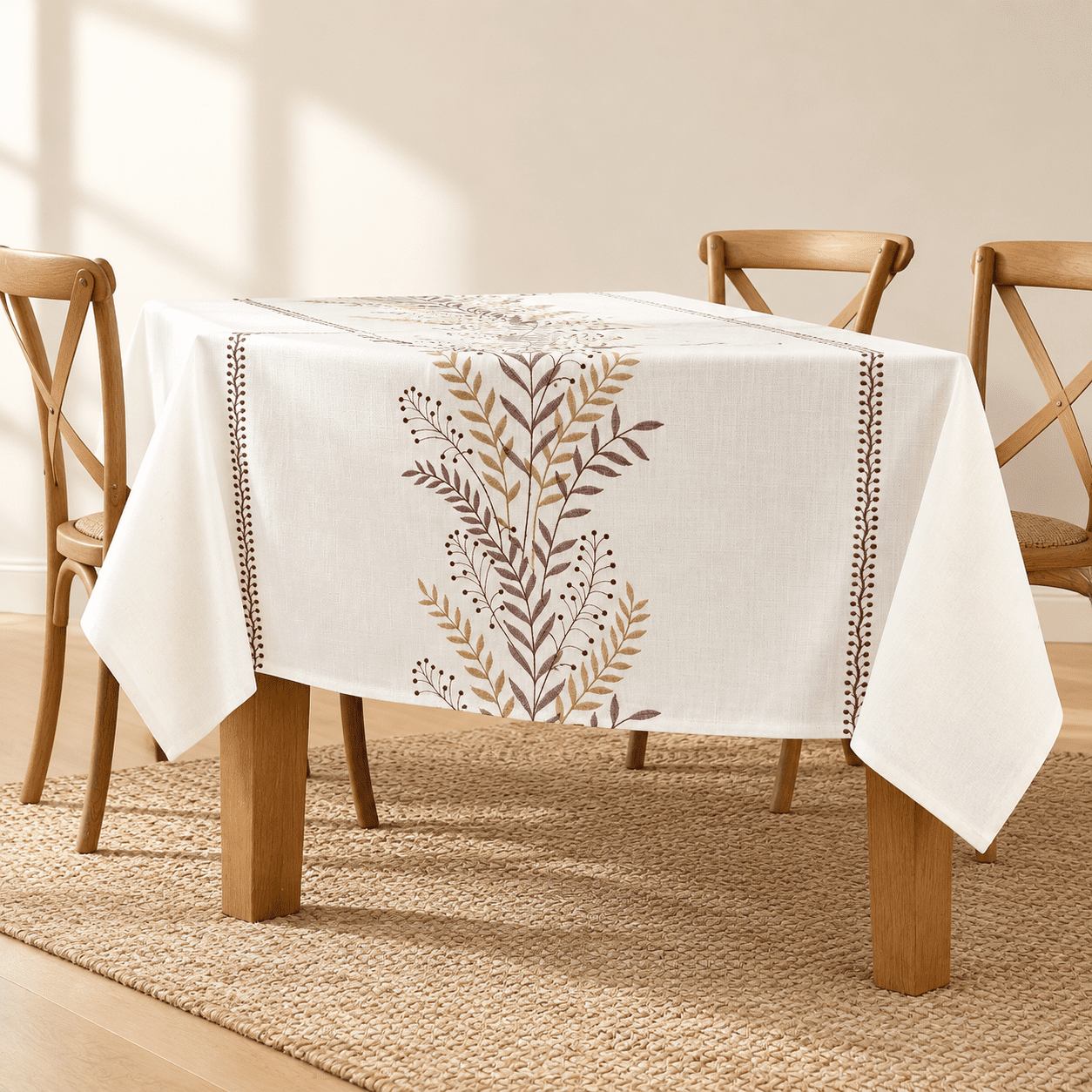 Linen Style Embroidered Tablecloth 55