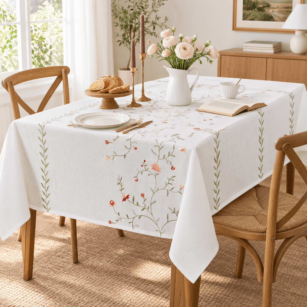 Linen Style Embroidered Tablecloth 55