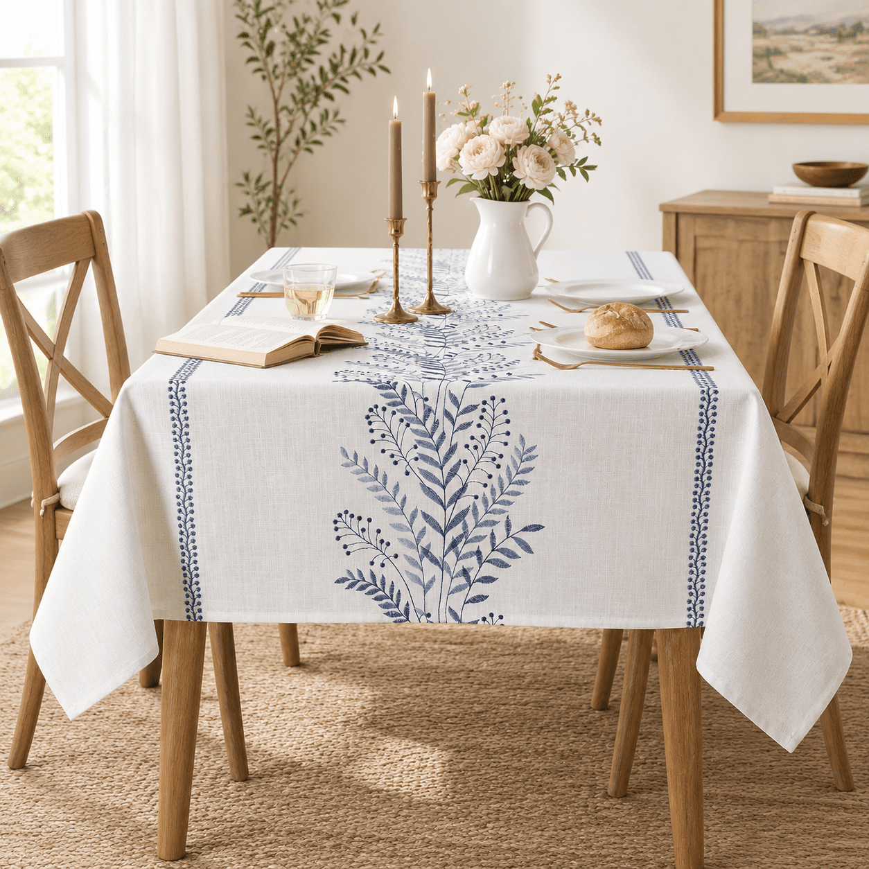 Linen Style Embroidered Tablecloth 55
