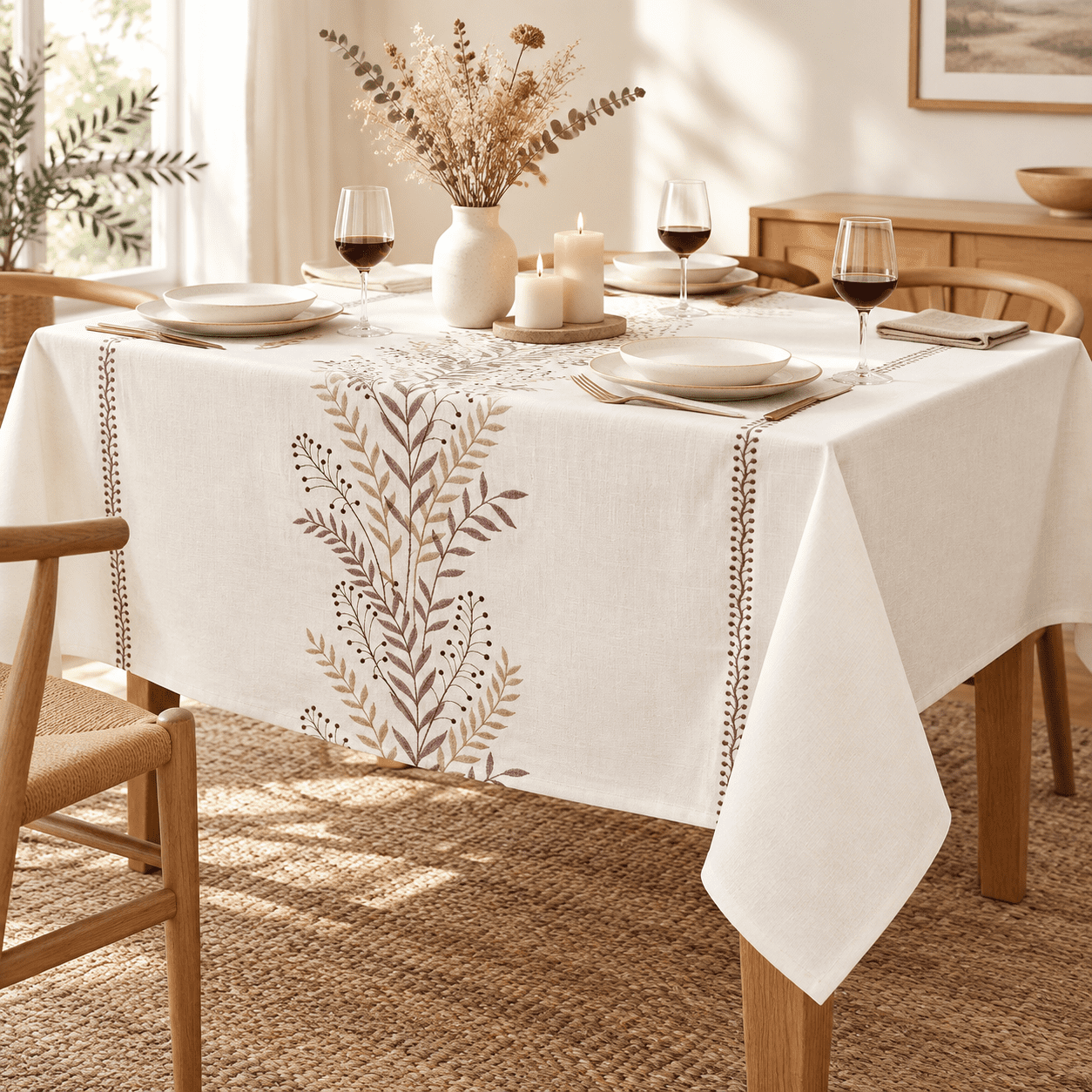 Linen Style Embroidered Tablecloth 55
