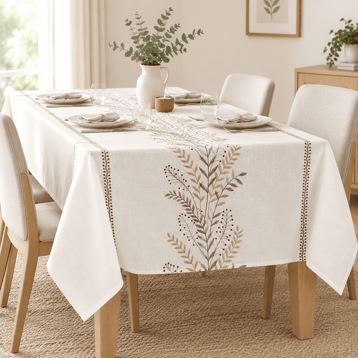 Linen Style Embroidered Tablecloth 55