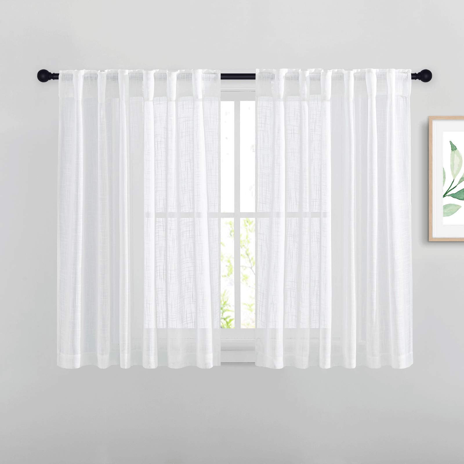 Linen Style Semi Sheer Curtain Panels, 45 Inch Long Window Drapes with ...