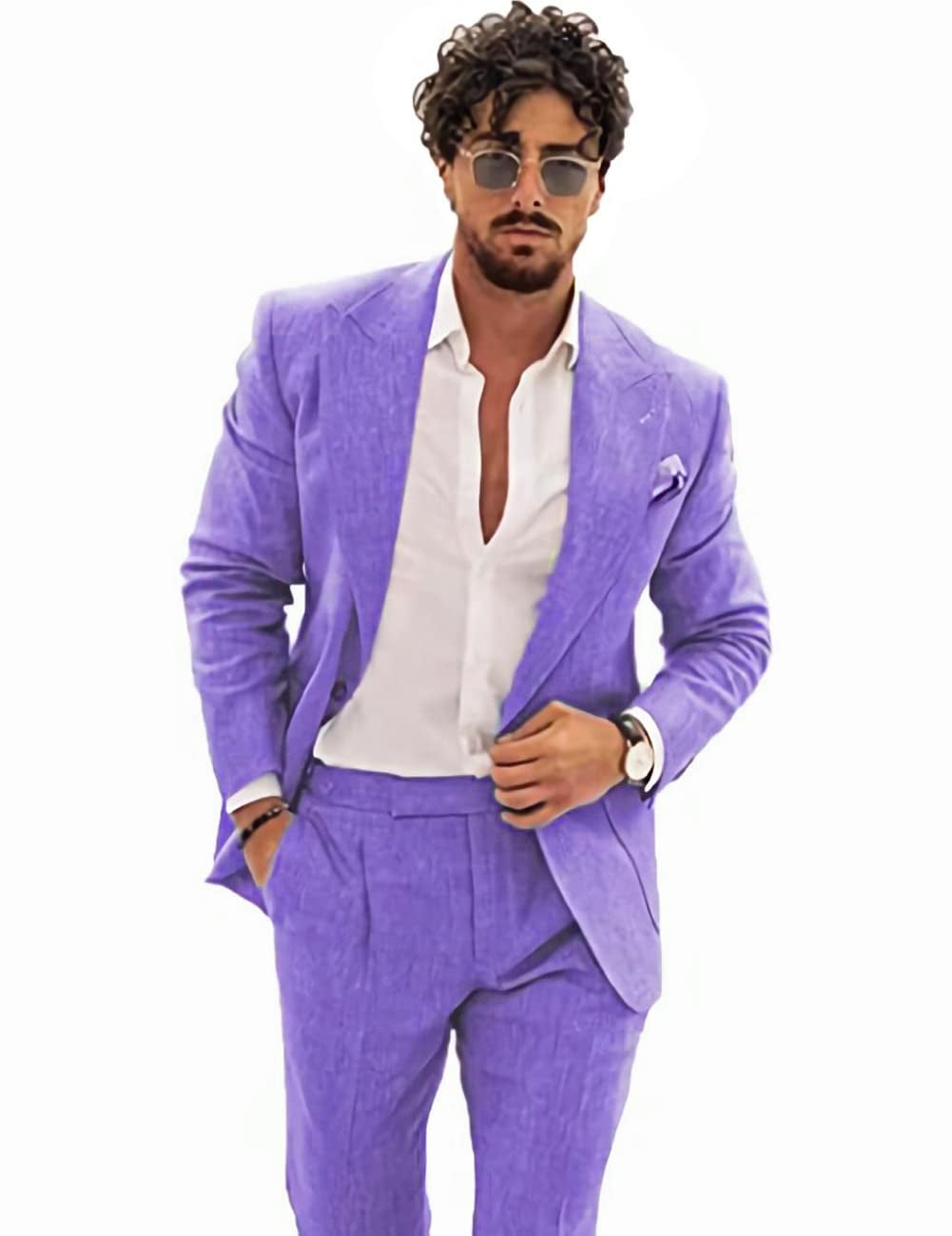 Linen Suits for Men Casual Wedding Suits Men 2 Piece Suits Groomsmen ...