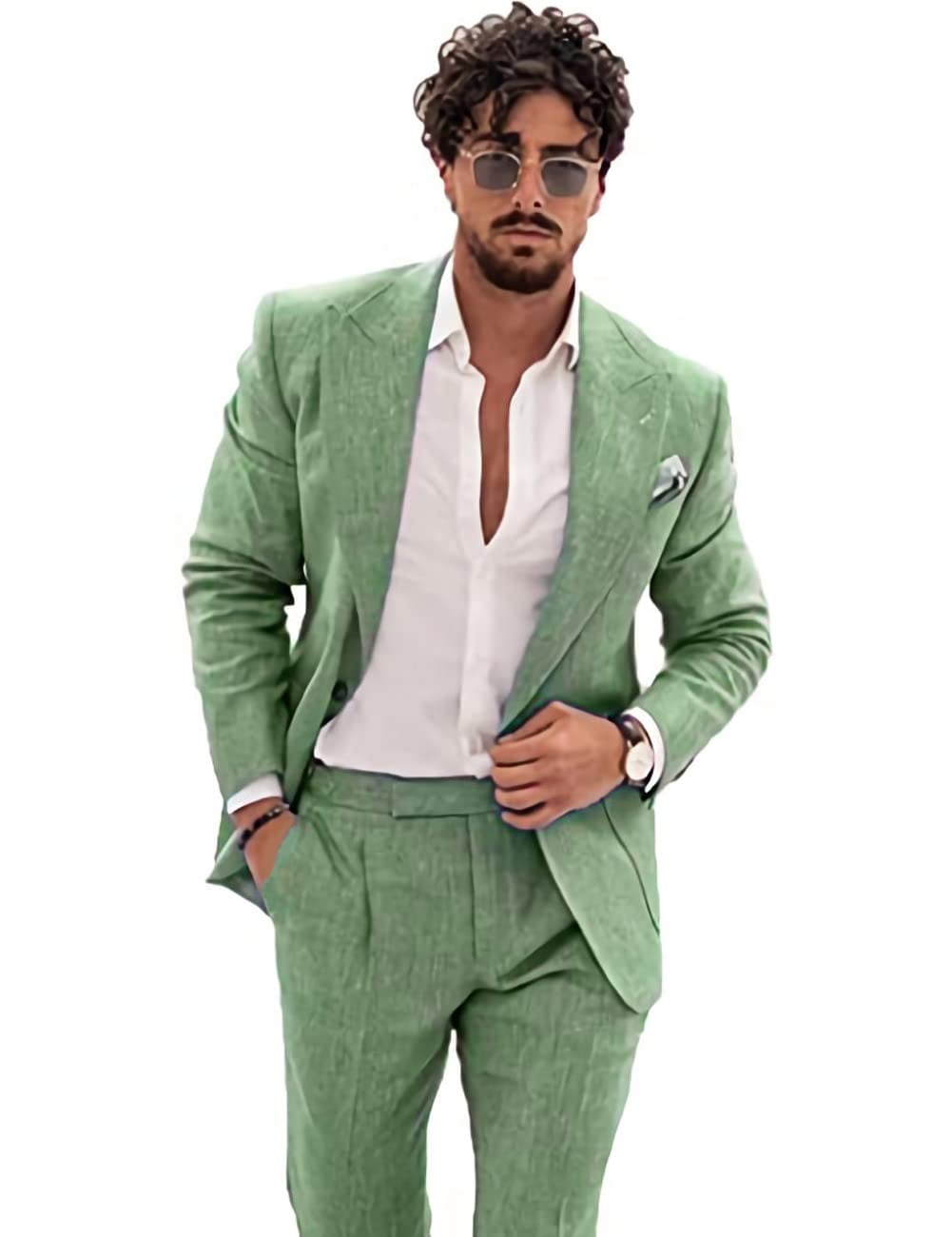 Linen Suits for Men Casual Wedding Suits Men 2 Piece Suits Groomsmen ...