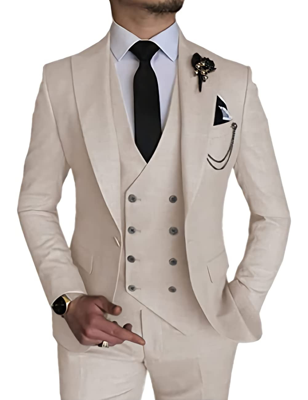 Linen Suits for Men Casual Wedding Suits Men 3 Piece Suits Groomsmen Tuxedos Summer Beach Prom ...