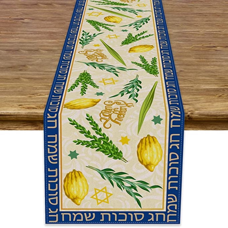 Linen Sukkot Table Runner Hebrew Etrog Lulav Jewish Table rations for ...