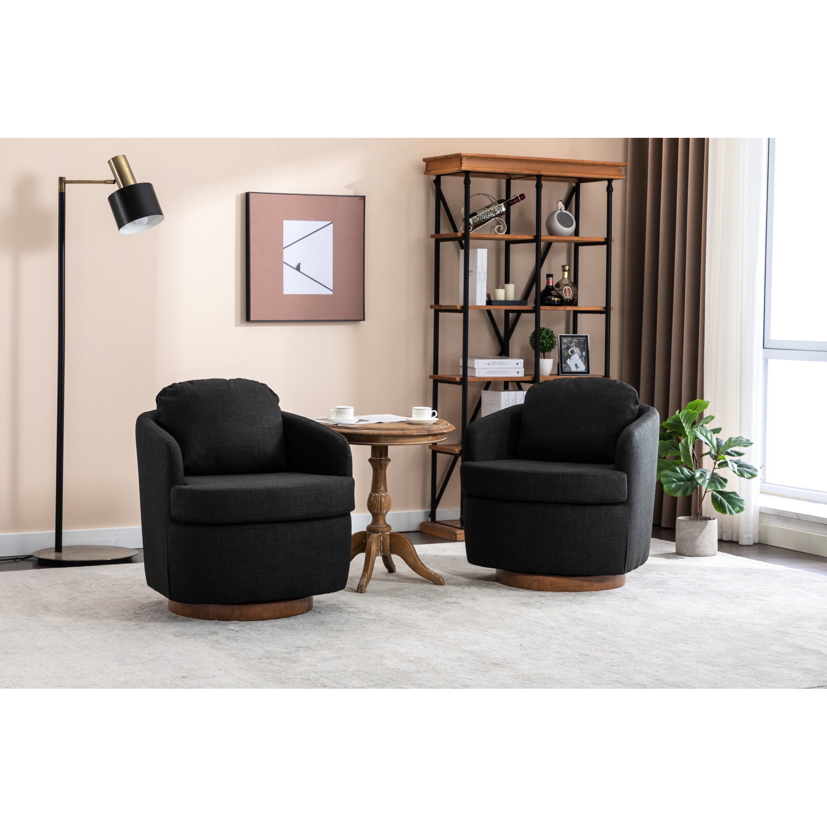 Linen Swivel Chair with Eucalyptus Wood Legs / Perfect for Bedroom ...