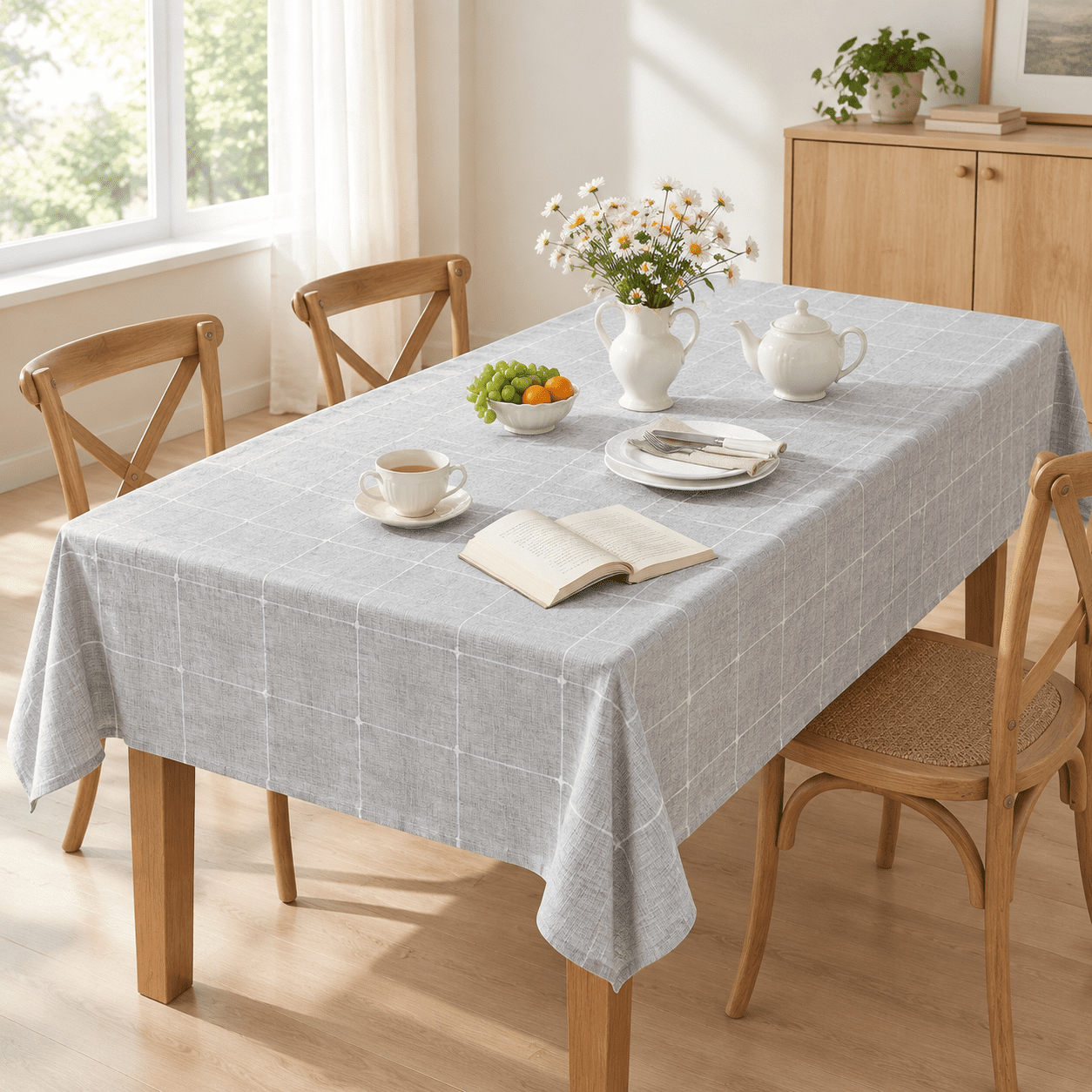 Linen Table Cloth Rectangle Tables 60x102 In Plaid Gray Tablecloth ...