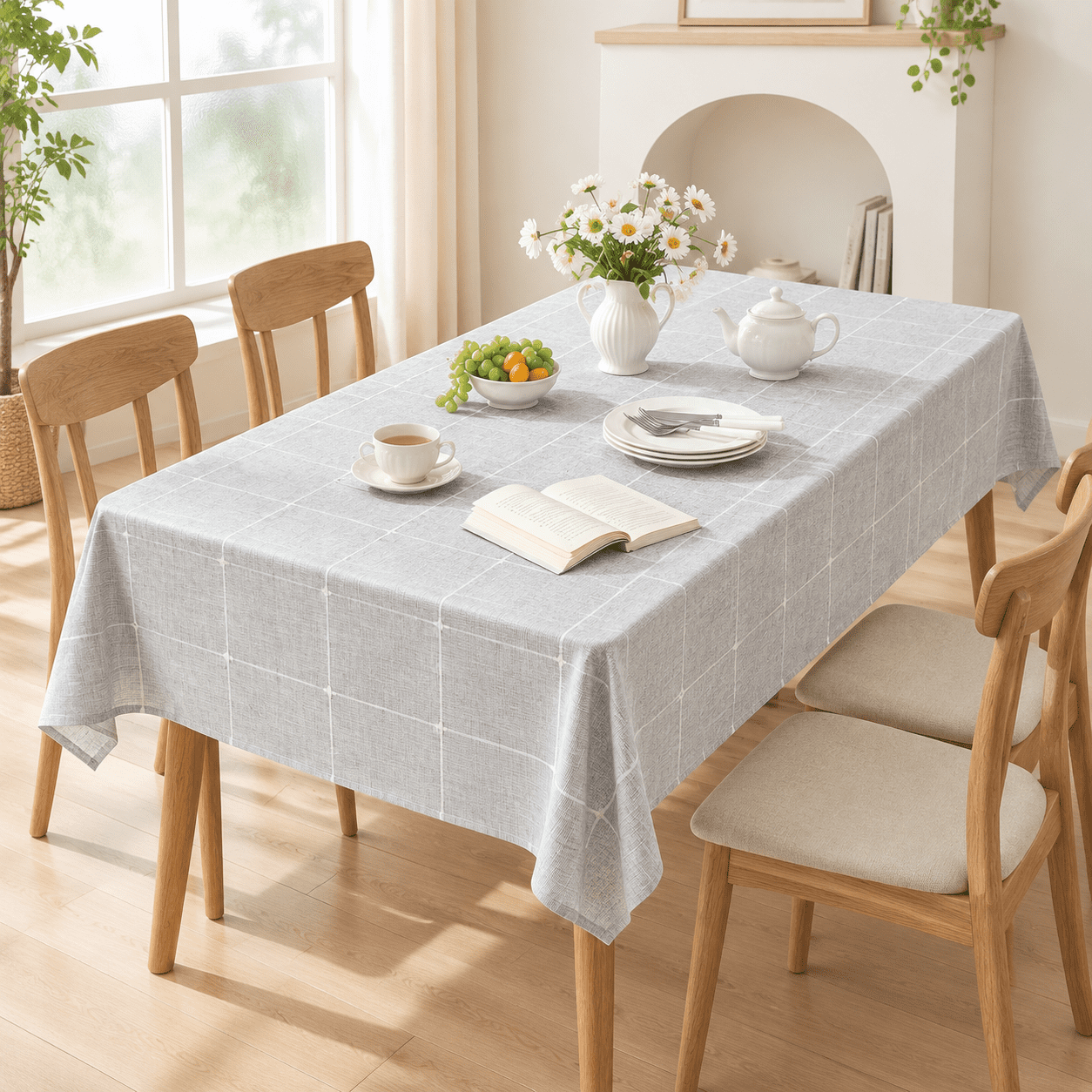 Linen Table Cloth Rectangle Tables 60x120 In Plaid Gray Tablecloth ...