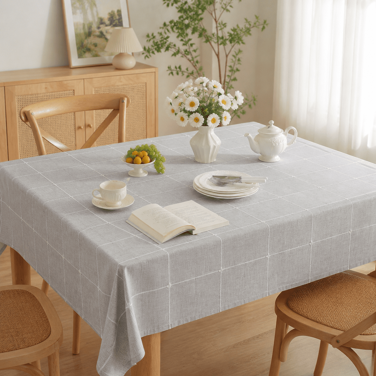 Linen Table Cloth Square 60x60 Inch Plaid Gray Tablecloth - Walmart.com