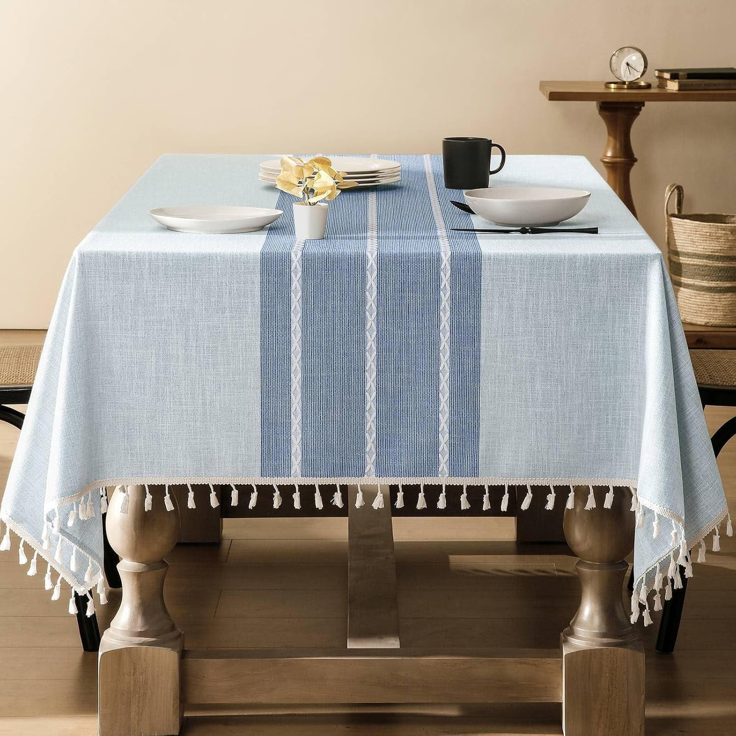 Linen Table Cloth Square Table Cloths 60x60 Inch Blue, Farmhouse Style ...