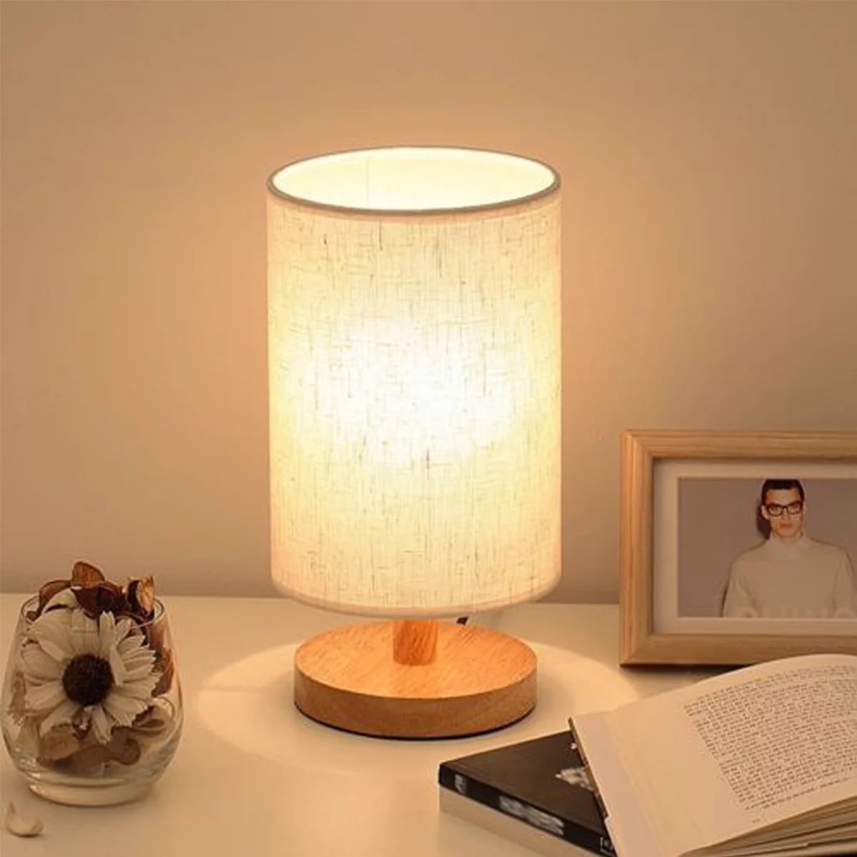 Linen Table Lamp USB Powered for Bedroom Living Room Dimmable 3 colors ...