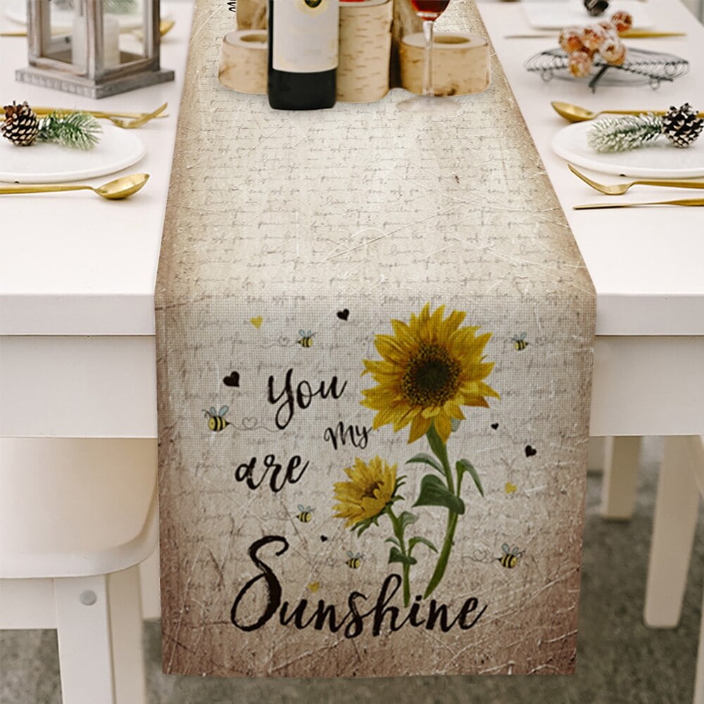 Linen Table Runner Dresser Scarves Farm Fresh Sunflower USA Country ...