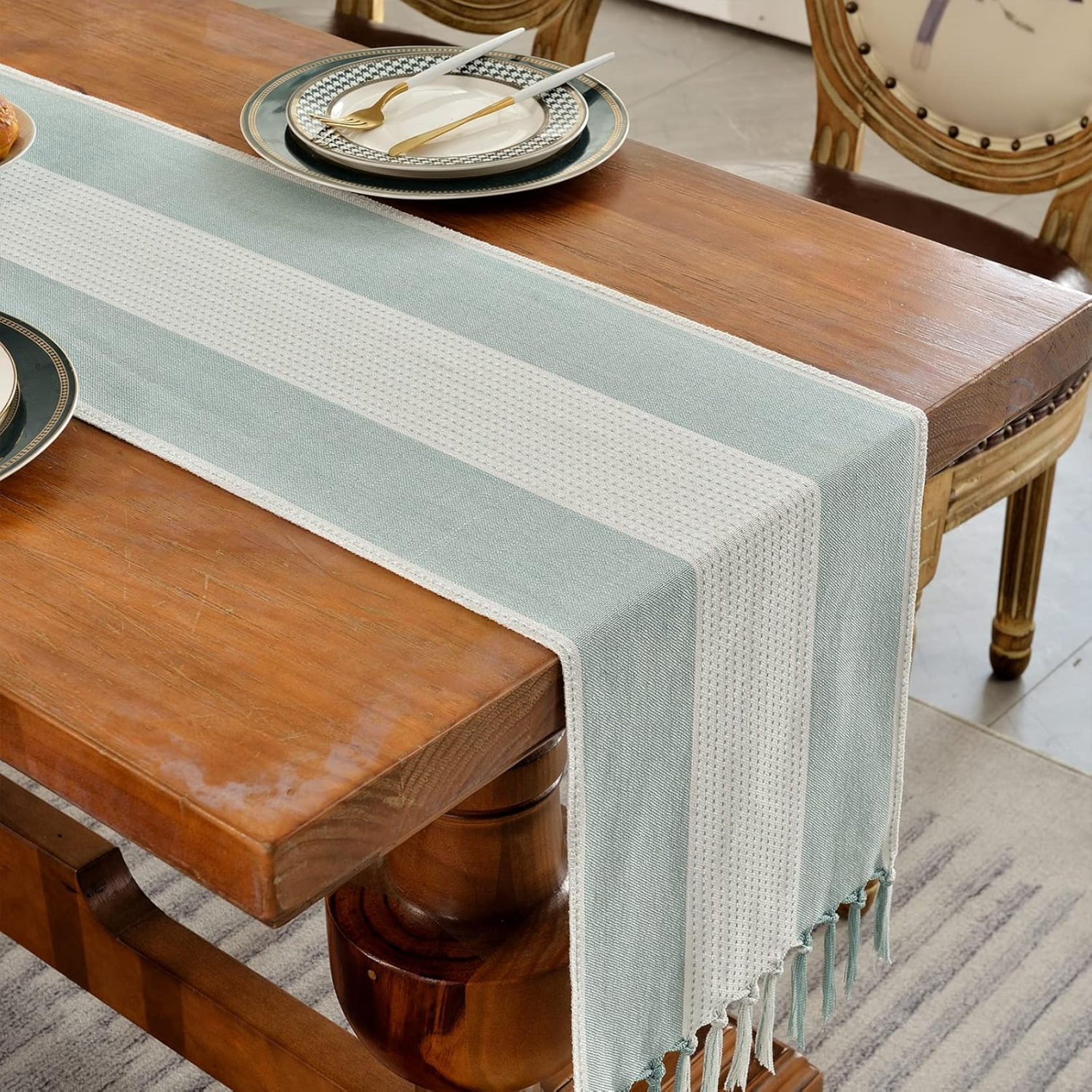 Linen Table RunnerRustic Table Runner with Tassels, Cotton Linen ...