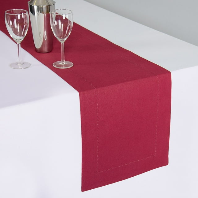 Linen Tablecloth Hemstitch Table Runner, Burgundy - Walmart.com