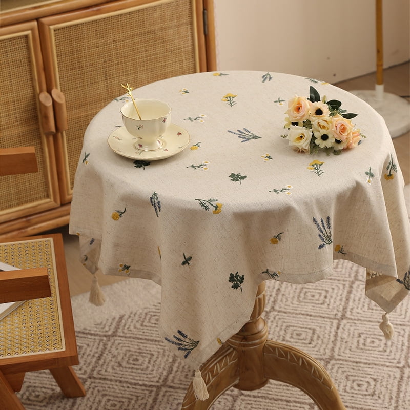 Linen Tablecloth with Embroidered Ear of Wheat for Kitchen Living Room ...