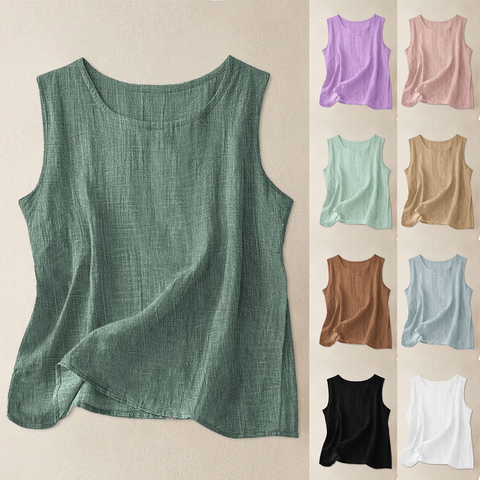 Linen Tank Tops for Women 2026 Spring Summer Casual Comfy Sleeveless ...
