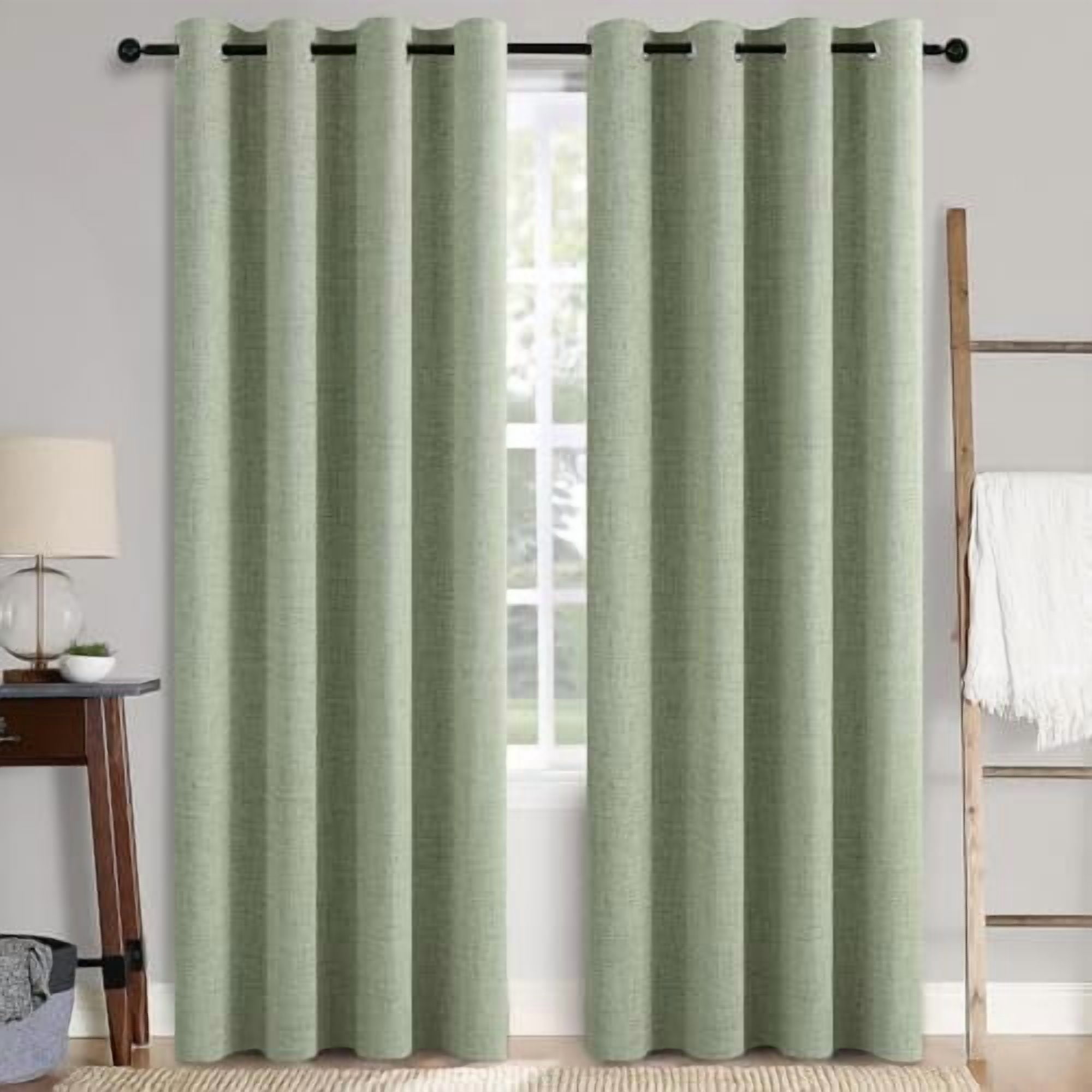 Linen Texture Curtains, 2 Panels (52"W x 108"L) Sage Green, Blackout ...