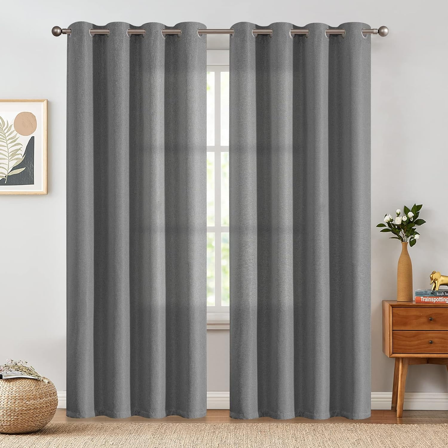 Linen Textured Curtain 84 Inch Long for Living Room Room Darkening ...