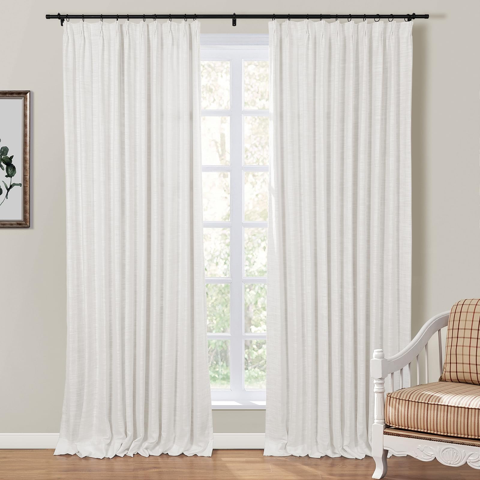 Linen Textured Pinch Pleat Curtain for Living Room, Room Darkening ...