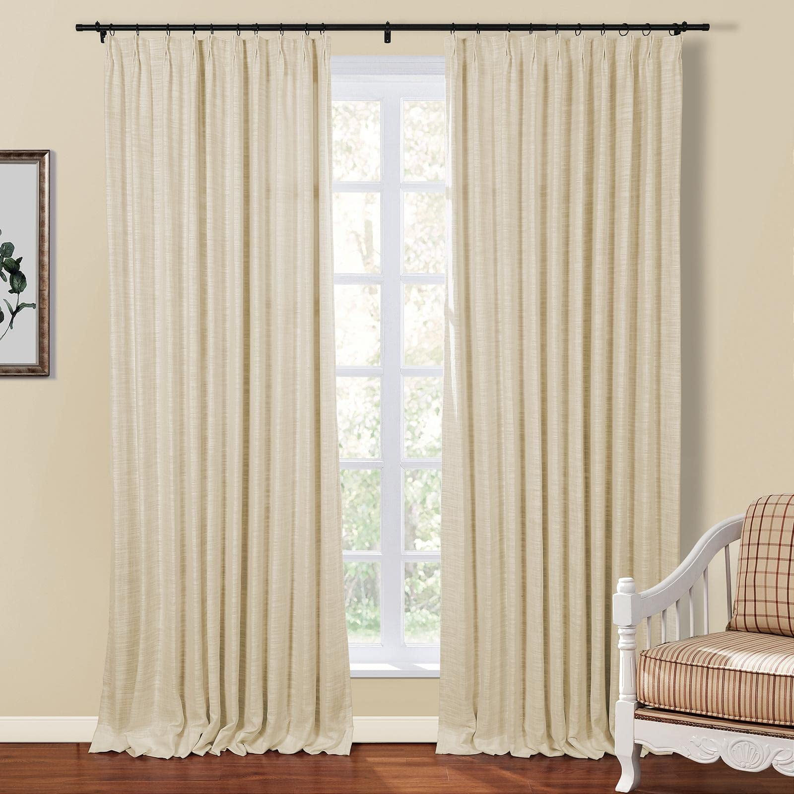 Linen Textured Pinch Pleat Curtain for Living Room, Room Darkening ...