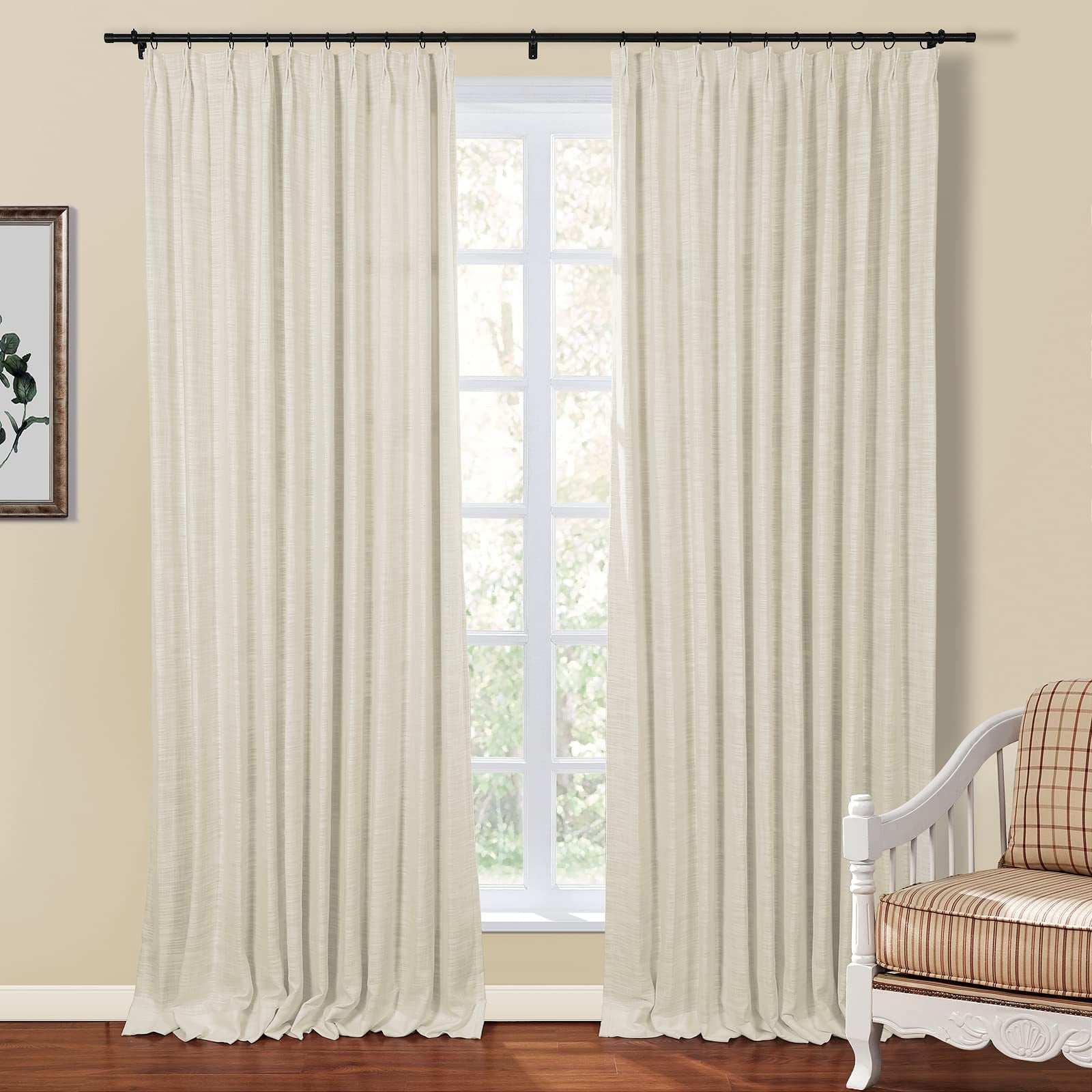 Linen Textured Pinch Pleat Curtain for Living Room, Room Darkening ...