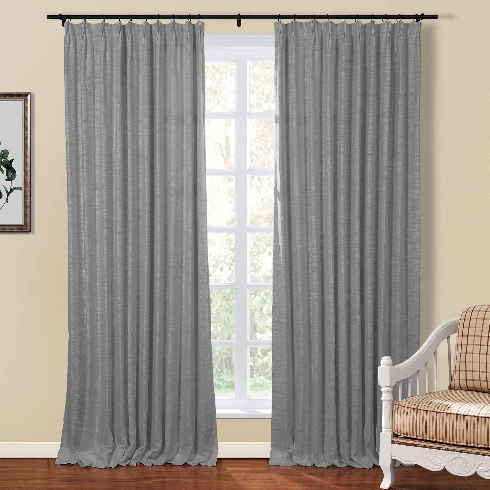 Linen Textured Pinch Pleat Curtain for Living Room, Room Darkening ...