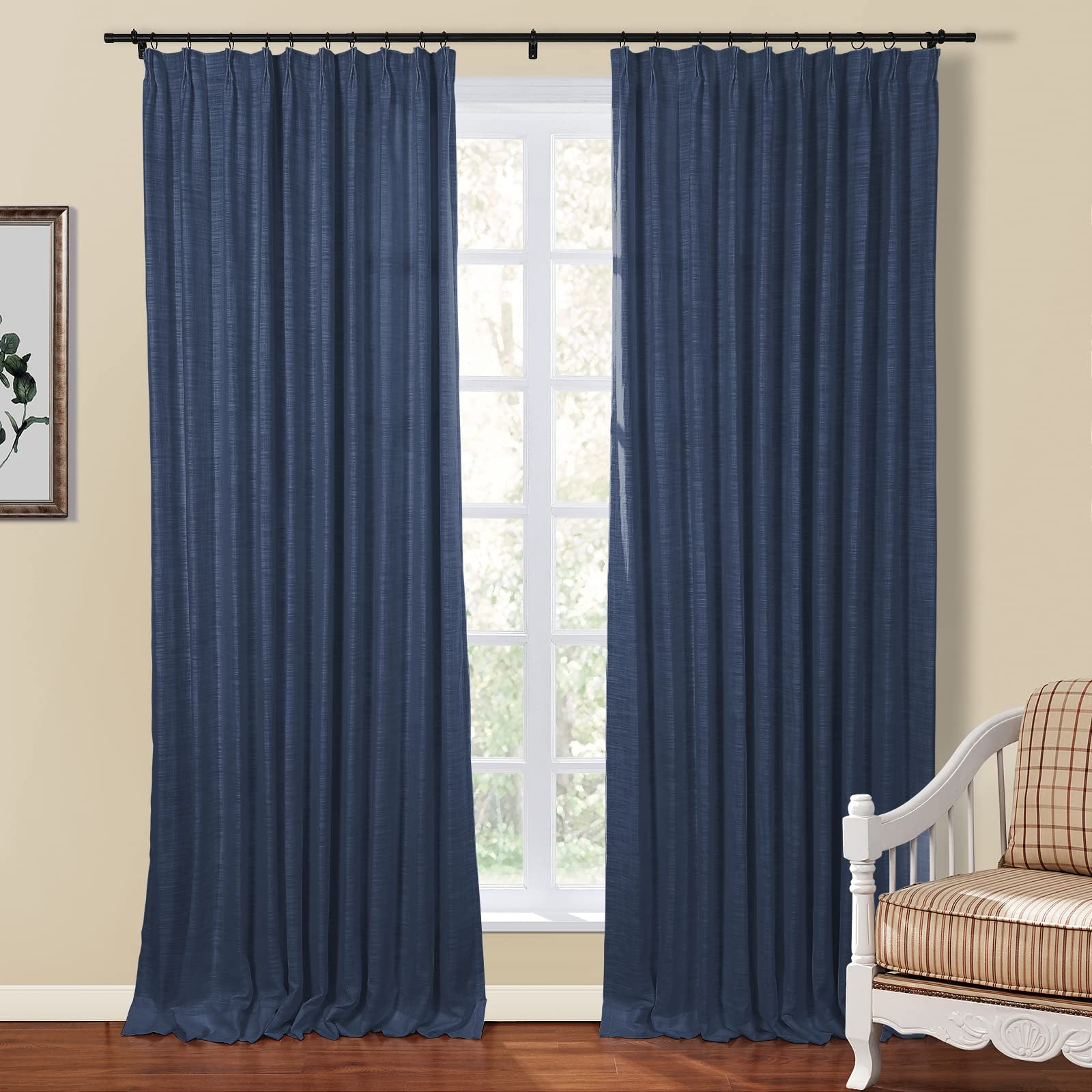 Linen Textured Pinch Pleat Curtain for Living Room, Room Darkening ...