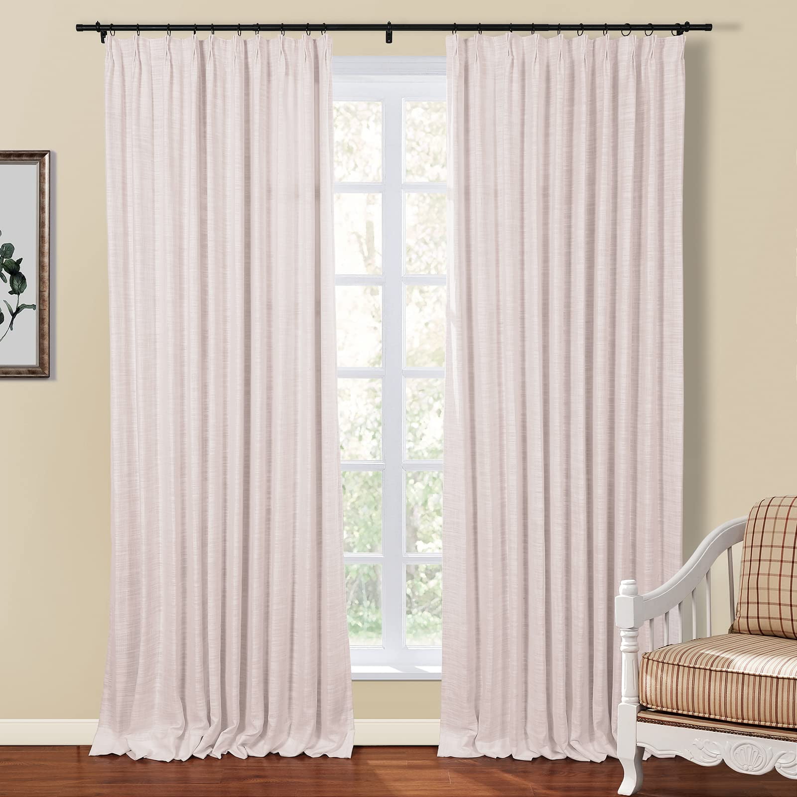Linen Textured Pinch Pleat Curtain for Living Room, Room Darkening ...