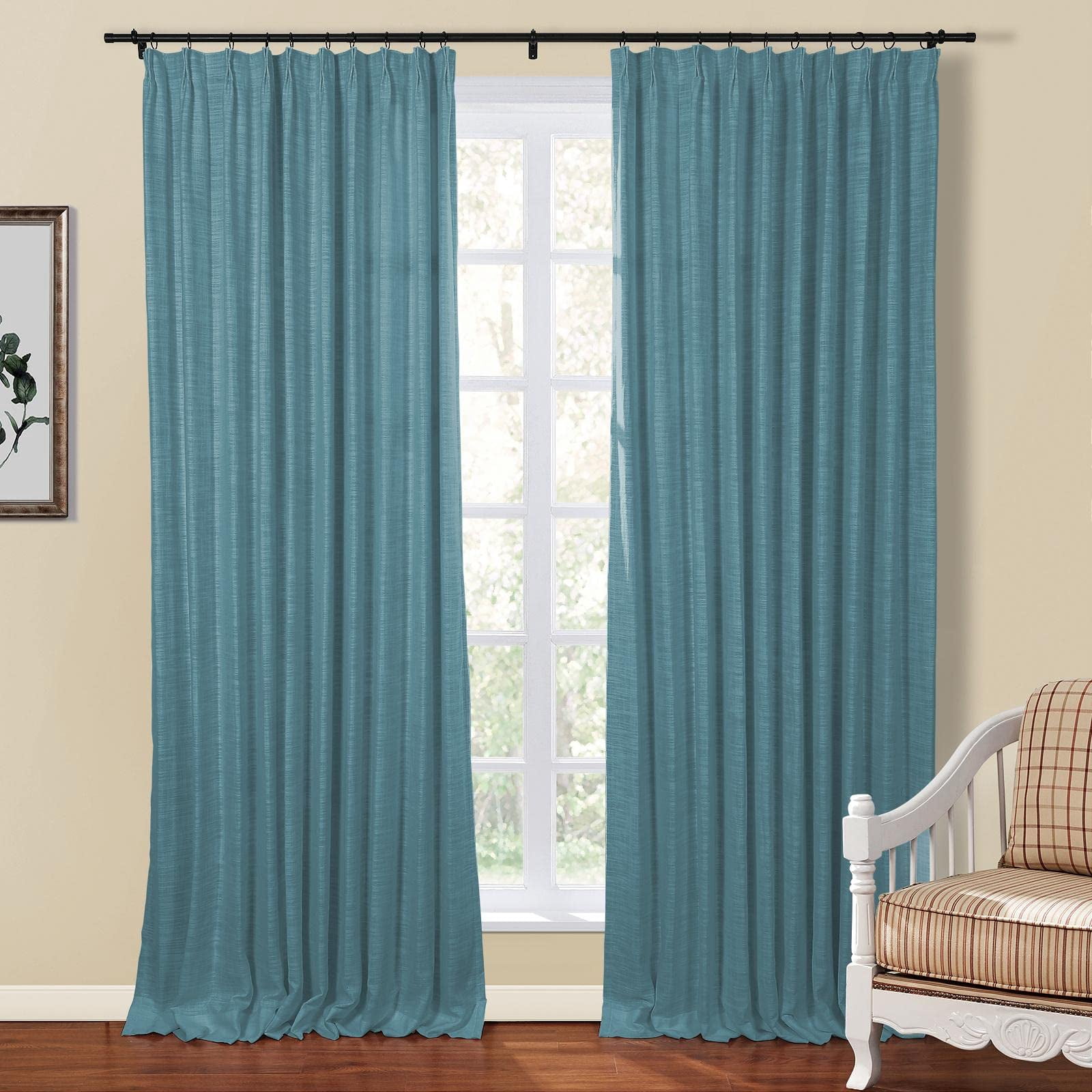 Linen Textured Pinch Pleat Curtain for Living Room, Room Darkening ...