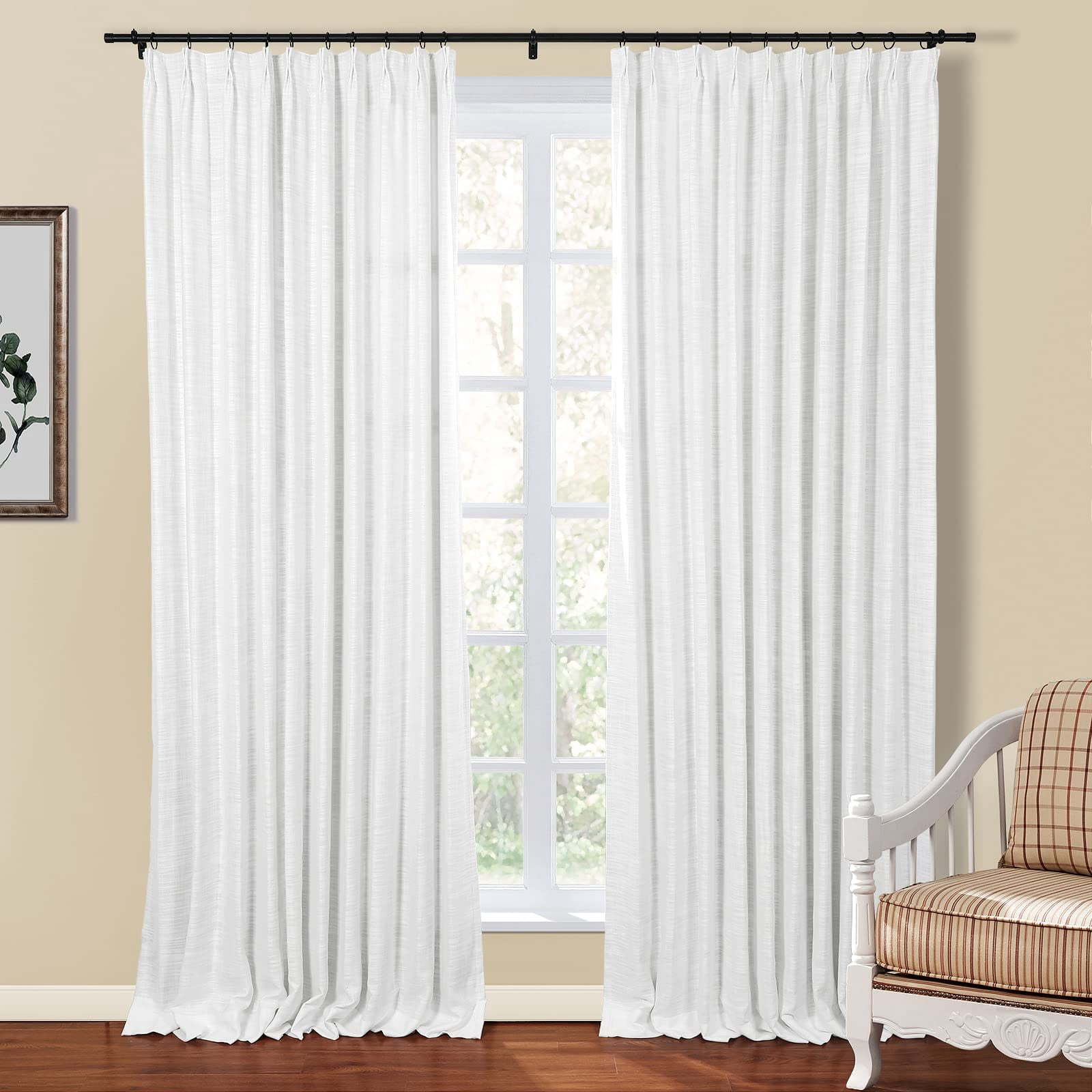 Linen Textured Pinch Pleat Curtain for Living Room, Room Darkening ...