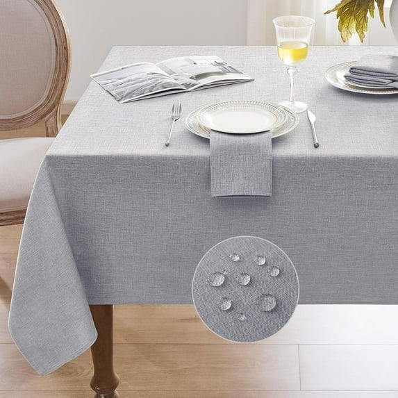 Linen Textured Rectangle Tablecloth,Waterproof Wipeable Farmhouse ...