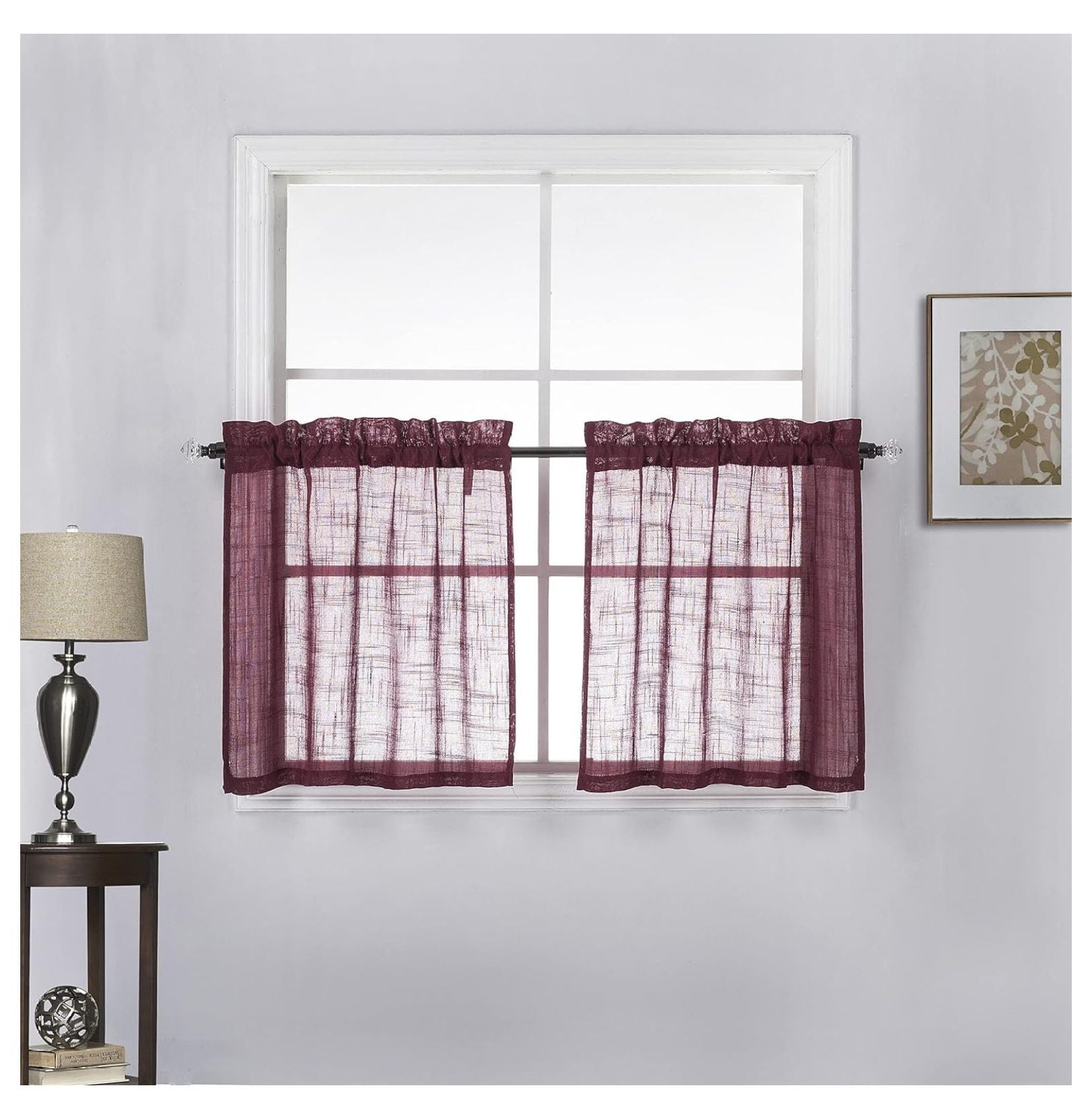 Linen Textured Rod Pocket Window Treatment Curtain 24 Inches Long Tier ...