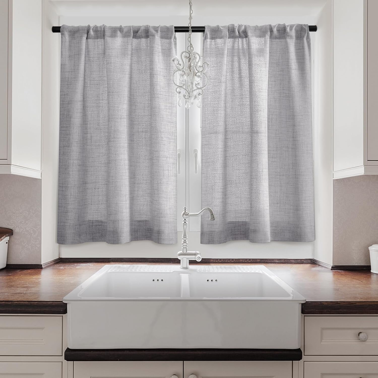 Linen Textured Semi Sheer Kitchen Tiers - 30 Inch Long Small Kitchen ...