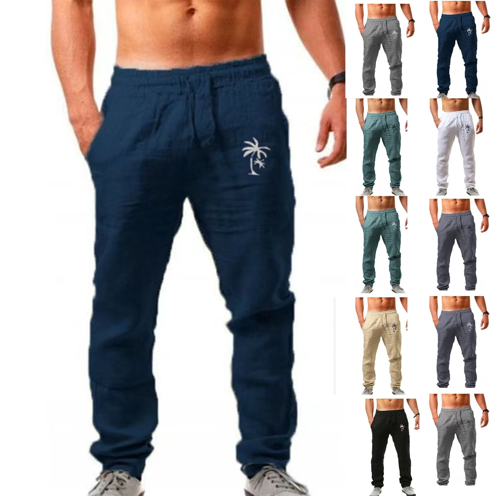 Linen Trousers for Men Men's Linen Drawstring Pants Trouser Lightweight ...