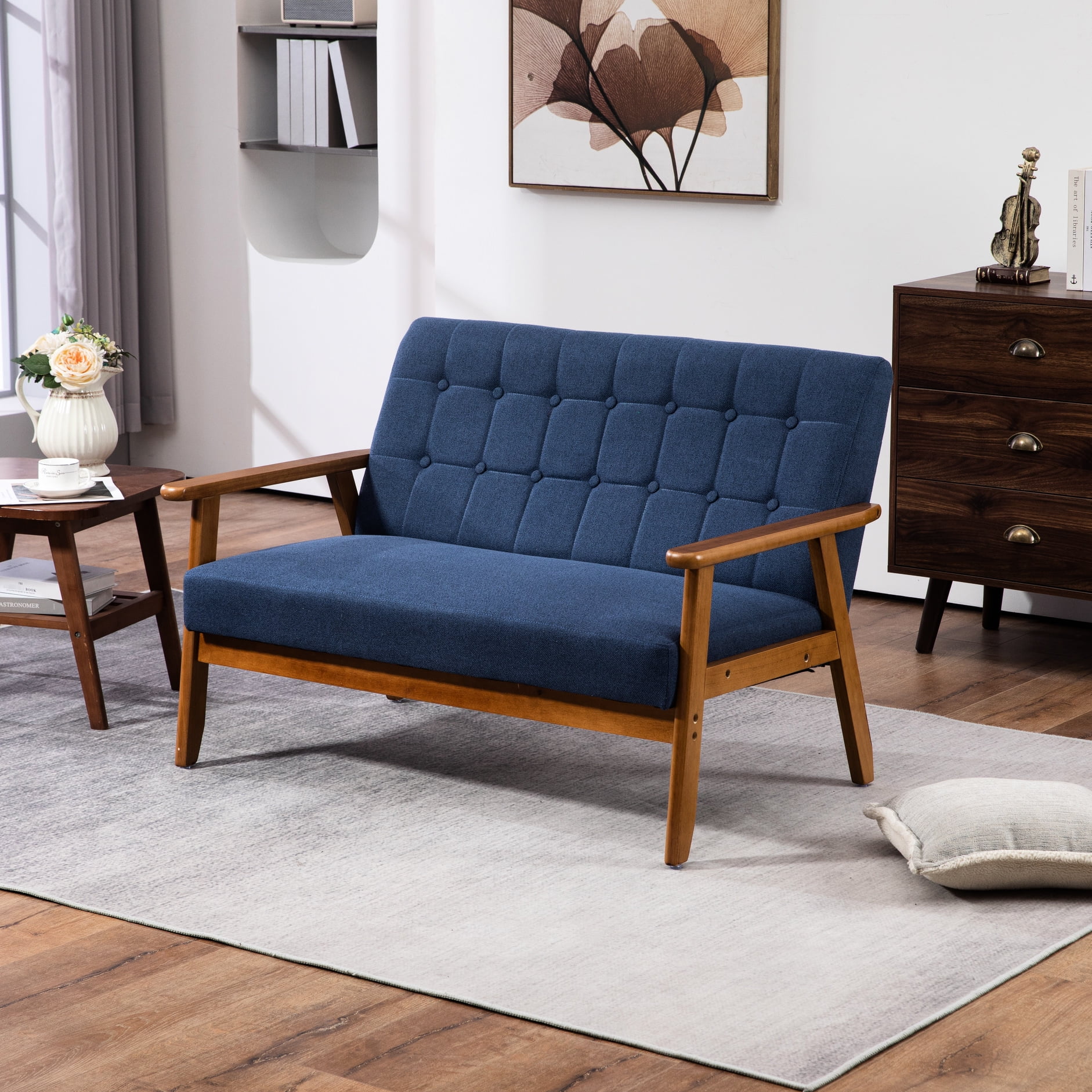 Linen Upholstered 2 With Curved Edges For Living Space Comfortable ...