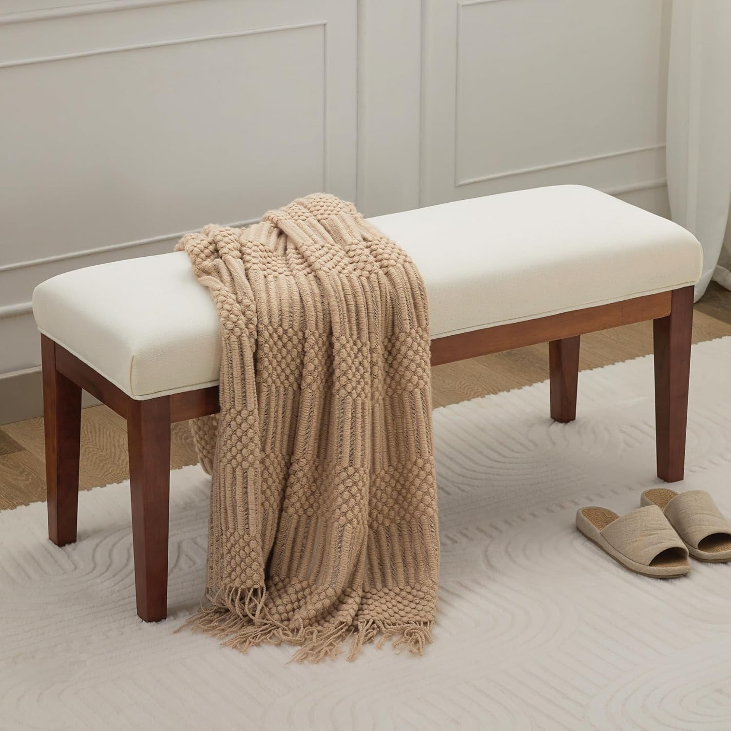 Linen Upholstered Entryway , Padded Seat Window Wooden Bed for End of ...