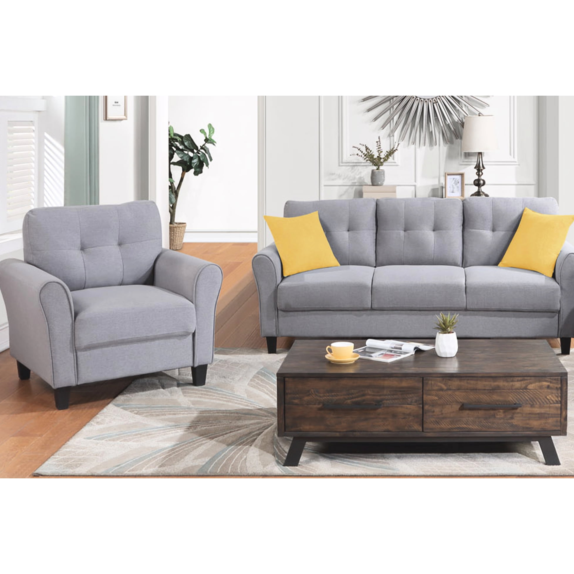 Linen Upholstered Modern Couch, Grey-blue, 1+3 , Comfortable And Build ...