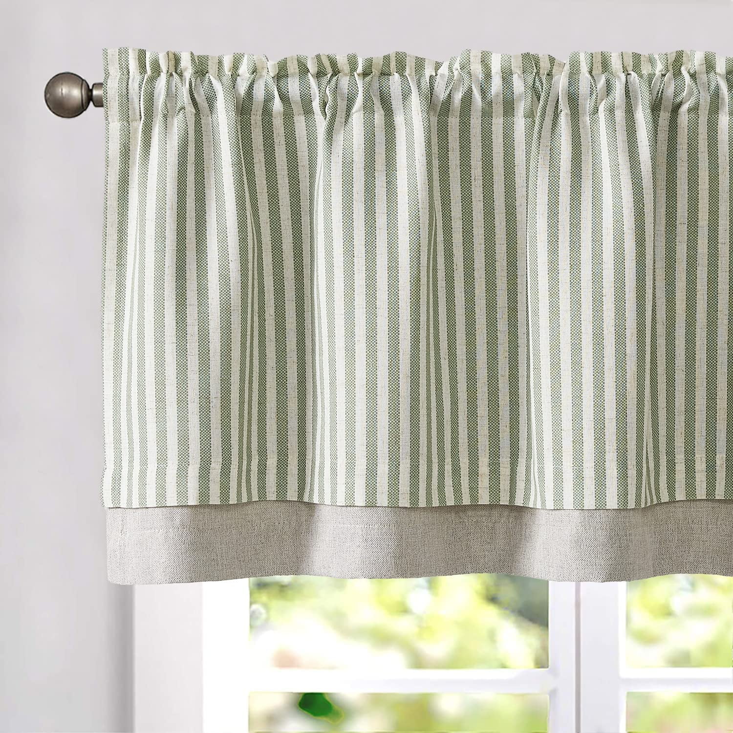 Linen Valance Curtain Striped Valance for Windows 16 Inch Blackout ...