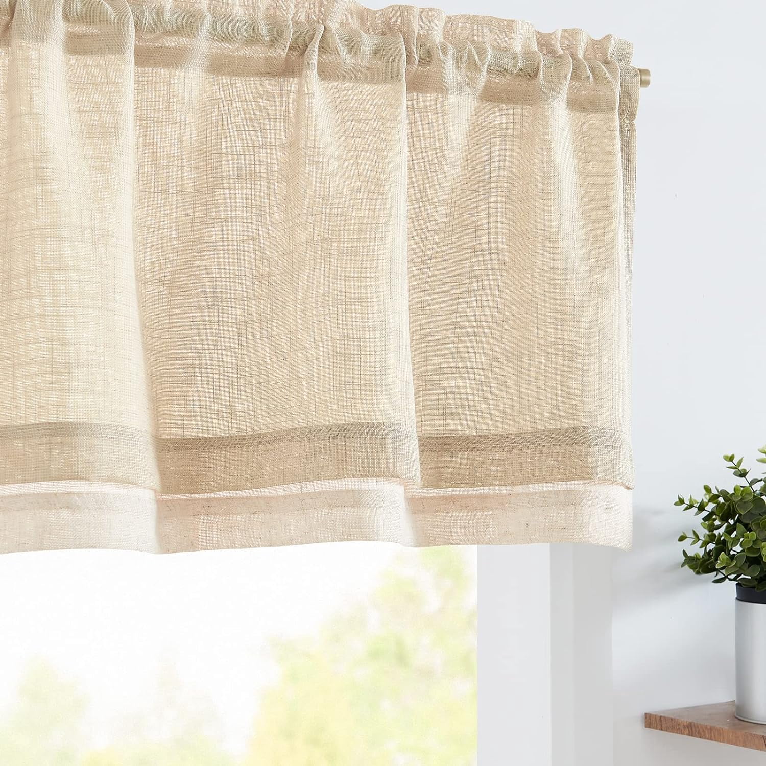 Linen Valance for Farmhouse Living Room Windows 16 Inch Slubbed Crossed ...