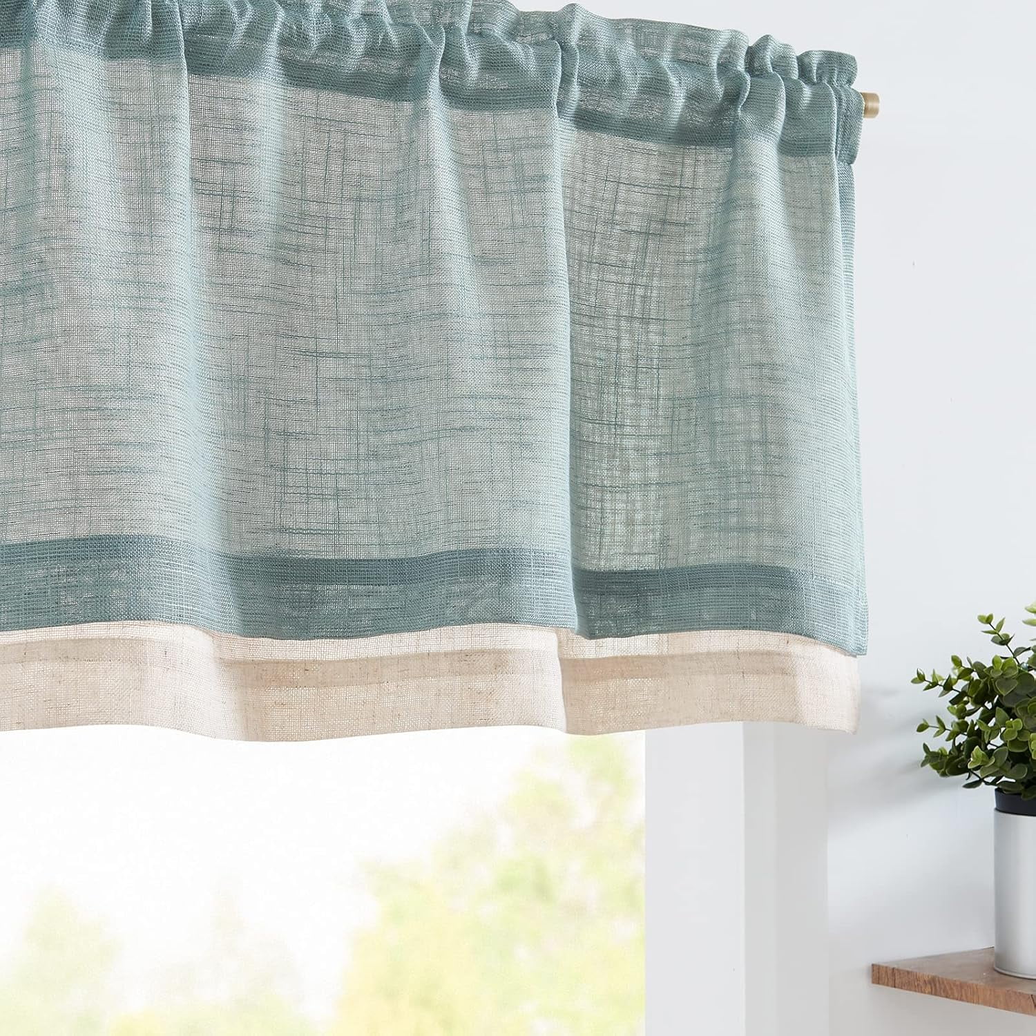 Linen Valance for Farmhouse Living Room Windows 16 Inch Slubbed Crossed ...