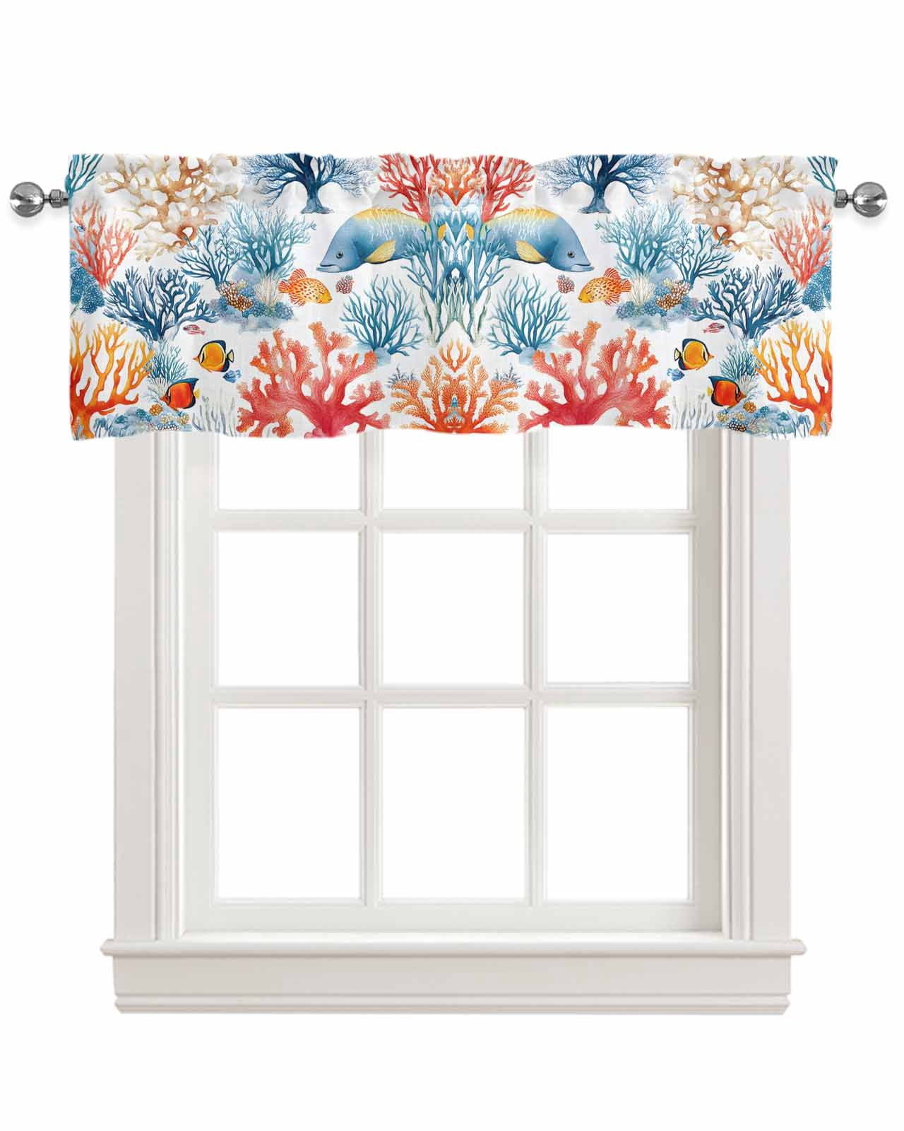 Linen Valance for Windows Blue Red Coral Kitchen Curtain Valances Rod ...