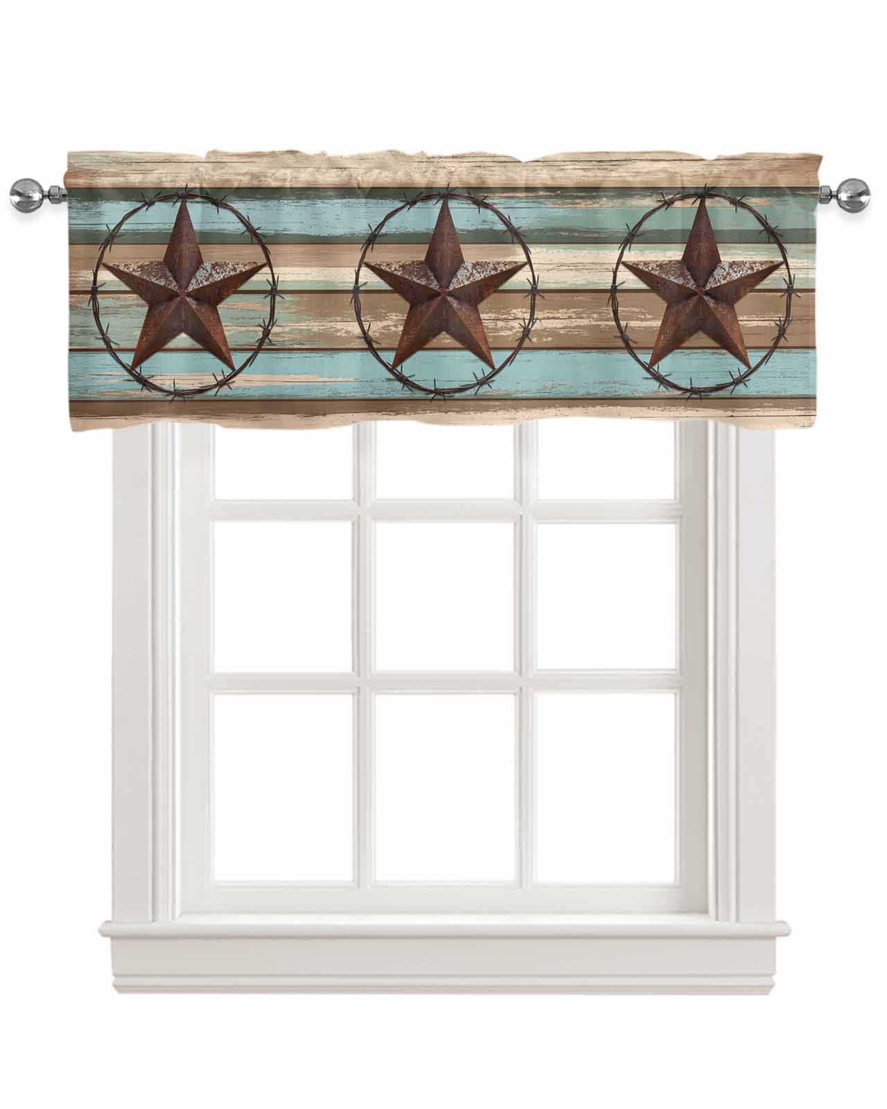 Linen Valance for Windows Country Star Farmhouse Kitchen Curtain ...