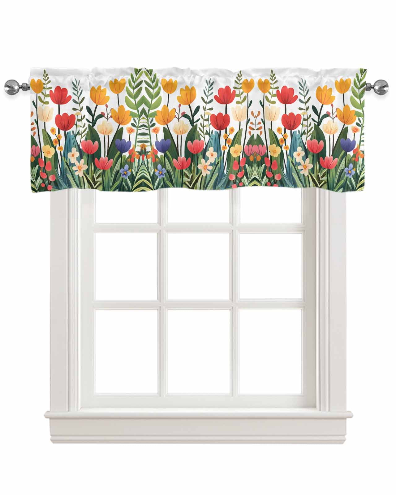 Linen Valance for Windows Spring Tulip Floral Kitchen Curtain Valances ...