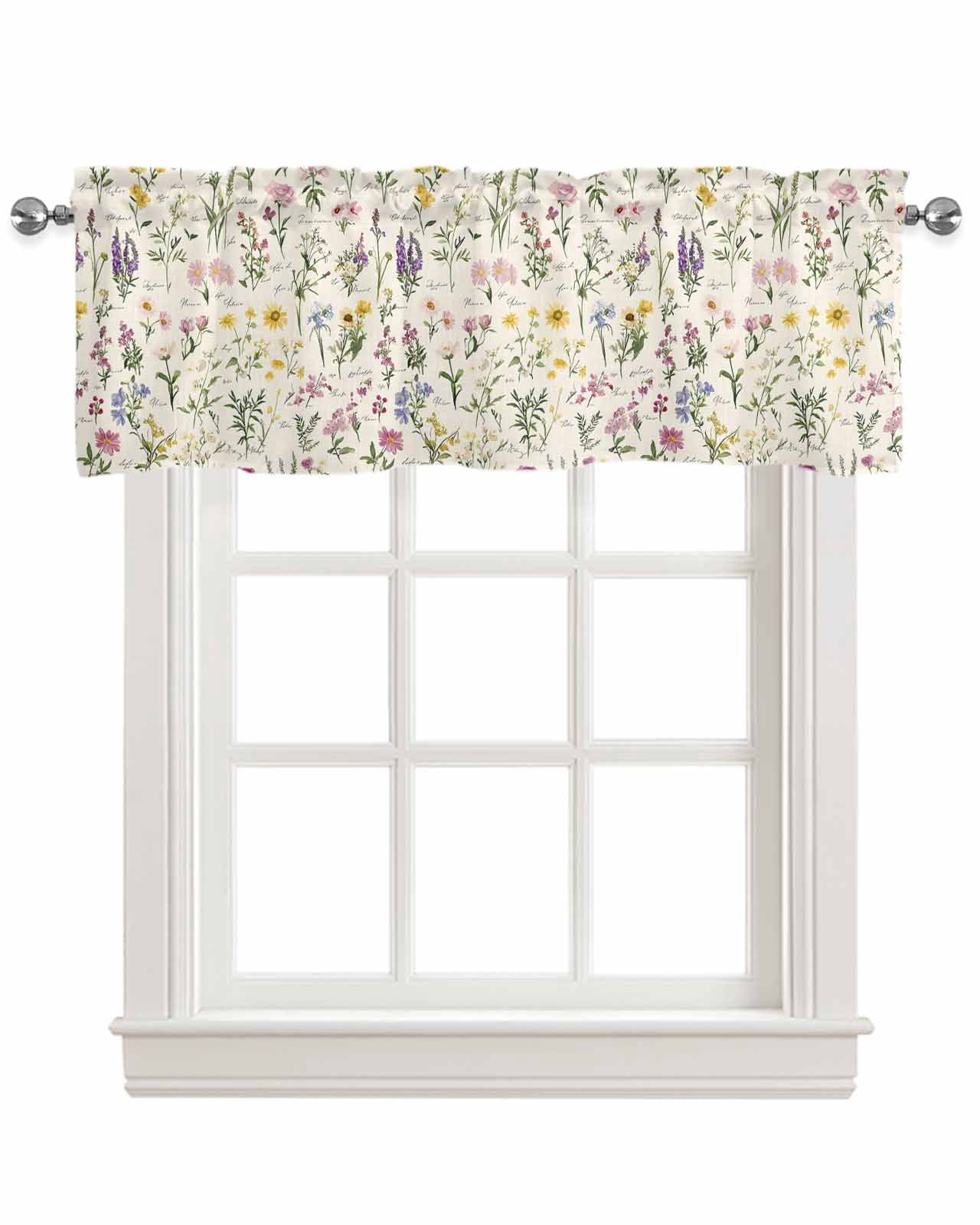 Linen Valance for Windows Spring Wildflowers Kitchen Curtain Valances ...
