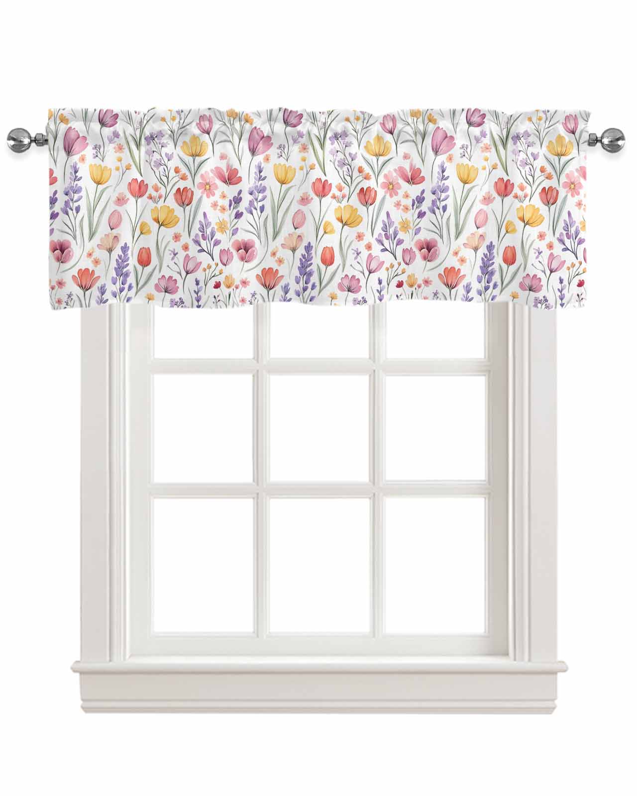 Linen Valance for Windows Watercolor Flowers Kitchen Curtain Valances ...