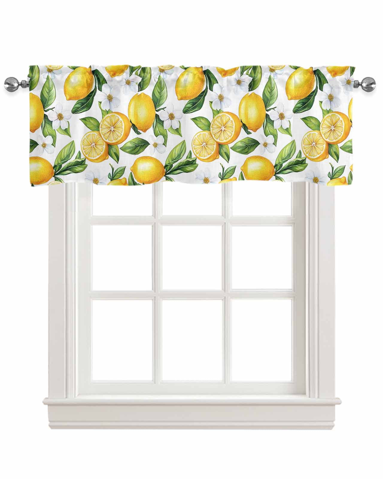 Linen Valance for Windows Yellow Lemon Kitchen Curtain Valances Rod ...
