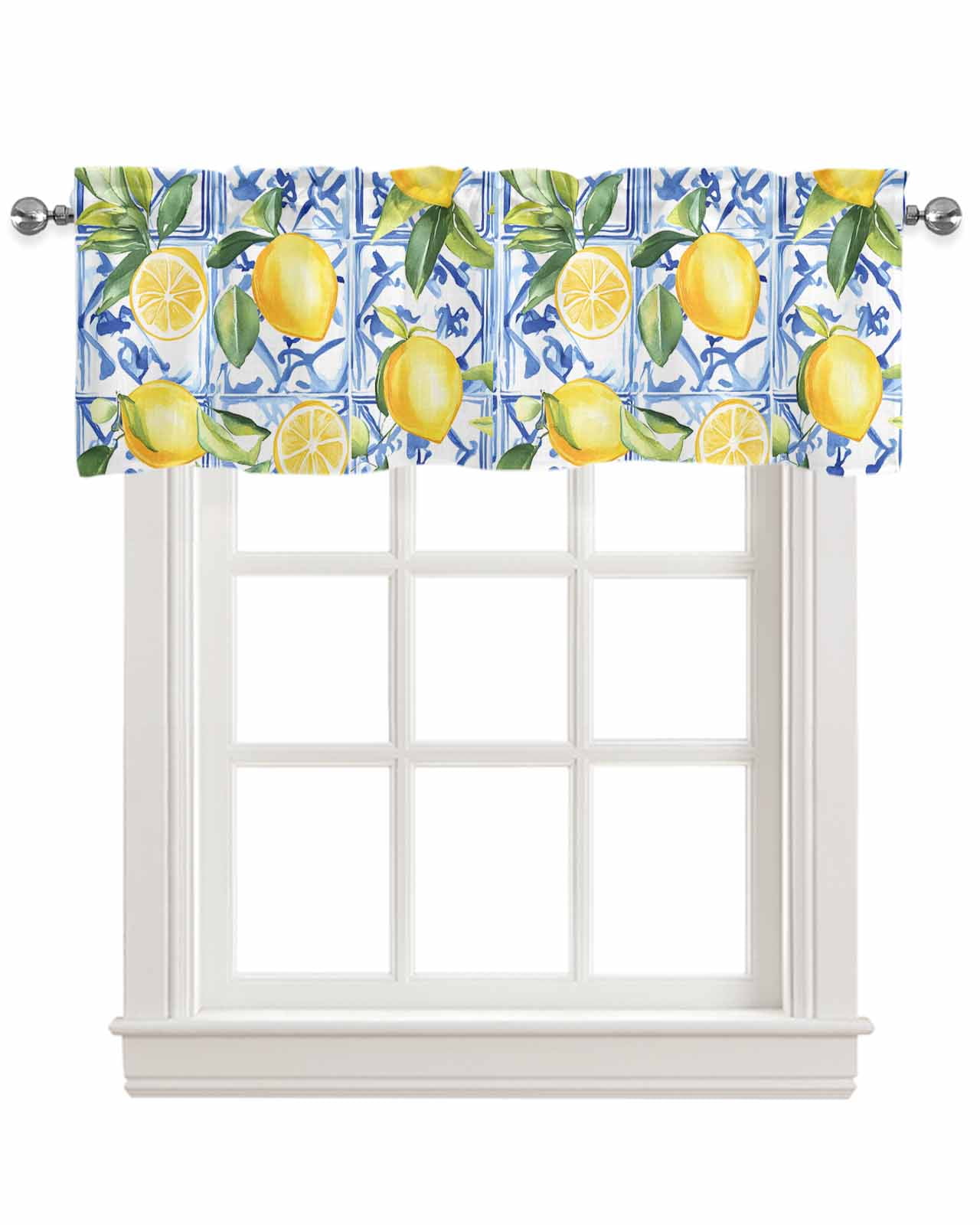Linen Valance for Windows Lemon Fruit Kitchen Curtain Valances Rod ...