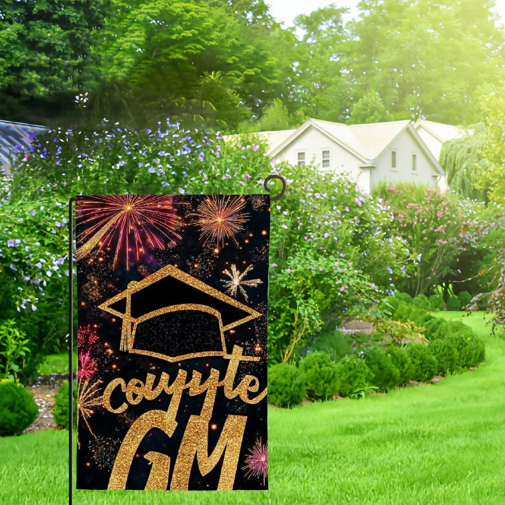 Linen Watercolor Diploma Cap Congrats Grad Garden Flag 12.5x18 Inch ...